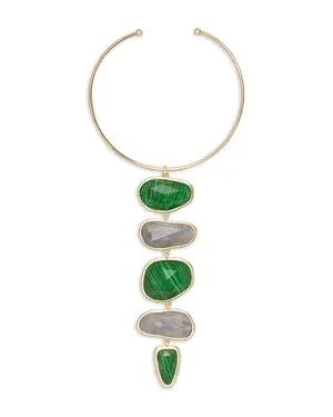 Ramy Brook Stone Charm Linear Statement Necklace - Gold/green