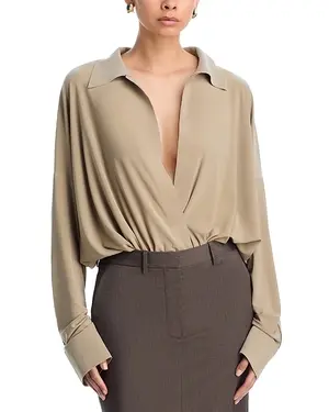 Norma Kamali Boyfriend Shirt Bodysuit - Elm