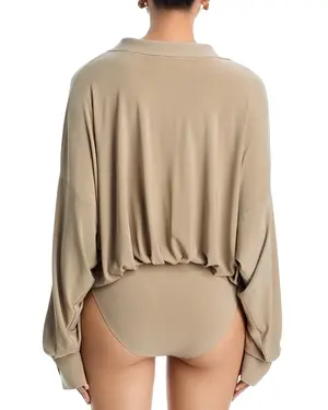 Norma Kamali Boyfriend Shirt Bodysuit - Elm