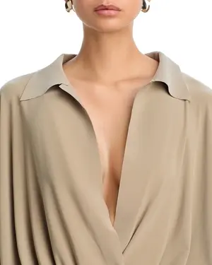Norma Kamali Boyfriend Shirt Bodysuit - Elm