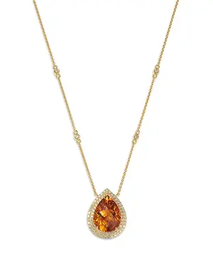 Bloomingdale'S Cognac Citrine And Diamond Pear Pendant Necklace - Gold