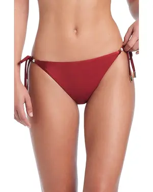 Red Carter Faux Pearl Tie Side Bikini Bottom - Shiraz