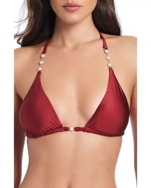 Red Carter Embellished Triangle Bikini Top - Shiraz