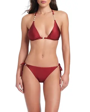 Red Carter Embellished Triangle Bikini Top