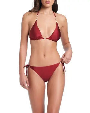 Red Carter Embellished Triangle Bikini Top