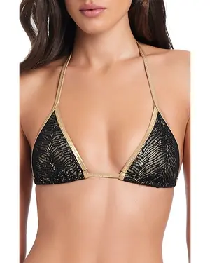 Red Carter Metallic Trim Triangle Bikini Top - Black