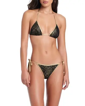 Red Carter Metallic Trim Triangle Bikini Top - Black