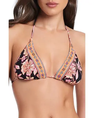 Red Carter Mixed Print Triangle Bikini Top - Fashion Multi