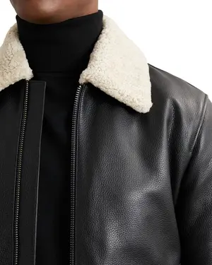 REISS Leather Fleece Collar Jacket