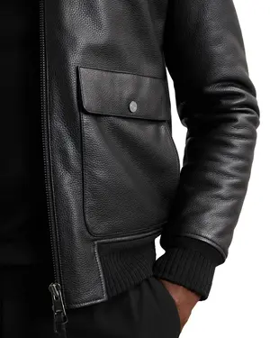 REISS Leather Fleece Collar Jacket