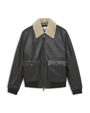REISS Leather Fleece Collar Jacket