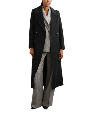 REISS Faux Fur Collar Coat - Black