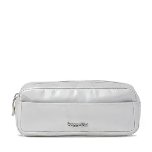 BAGGALLINI The Jet Set Edit Long Pocket Cosmetic Pouch - Silver Metallic