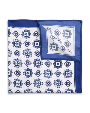 Bloomingdale'S Medallion Silk Pocket Square Exclusive - Blue/ White