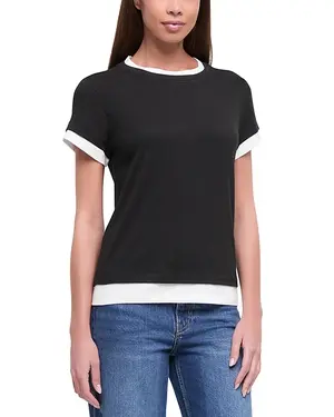 Three Dots Veronica Layered Short Sleeve Tee - Anthracite
