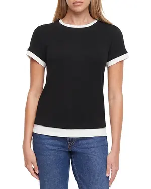 Three Dots Veronica Layered Short Sleeve Tee - Black Beauty