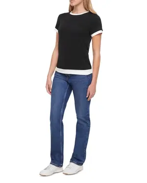 Three Dots Veronica Layered Short Sleeve Tee - Black Beauty