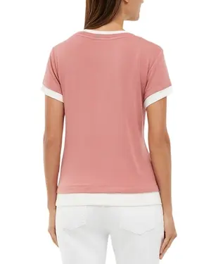 Three Dots Veronica Layered Short Sleeve Tee - Withered Rose