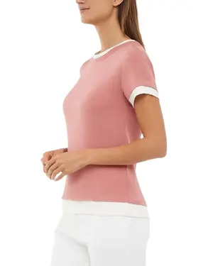 Three Dots Veronica Layered Short Sleeve Tee - Withered Rose