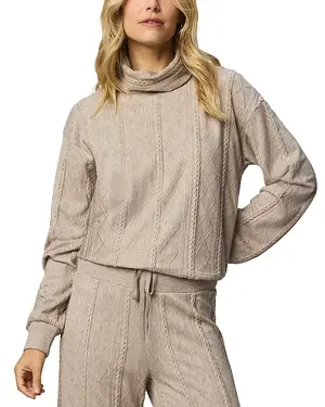 Splendid Cable Lounge Turtleneck Top - Cappucino