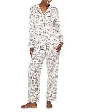 PETITE PLUME Silk Parisian Toile Pajama Set - White
