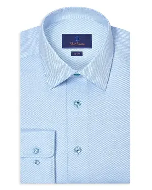 David Donahue Trim Fit Micro Diamond Dobby Dress Shirt - Sky