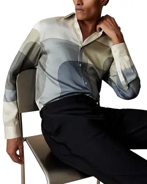 REISS Long Sleeve Printed Button Front Shirt