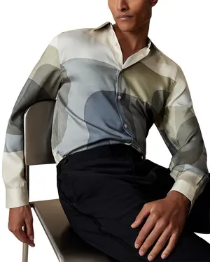 REISS Long Sleeve Printed Button Front Shirt