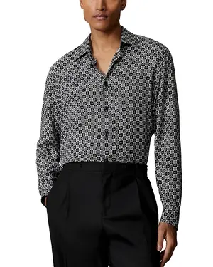 REISS Long Sleeve Printed Button Front Shirt