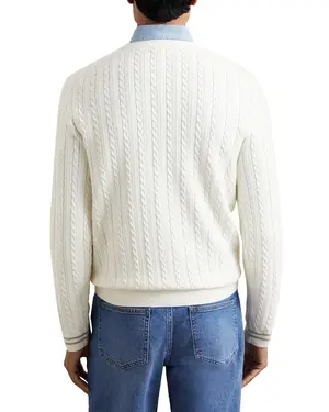 REISS Long Sleeve Cable Knit Crewneck Sweater - White