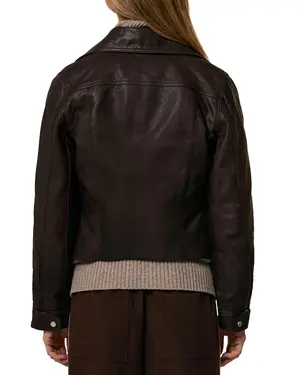 REISS Lidia Leather Biker Jacket - Chocolate