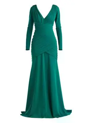 Tadashi Shoji Pleated Long-sleeve Maxi Dress - Green