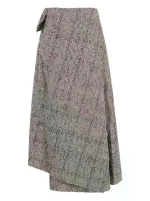 Y’s Asymmetric Checked Midi Skirt
