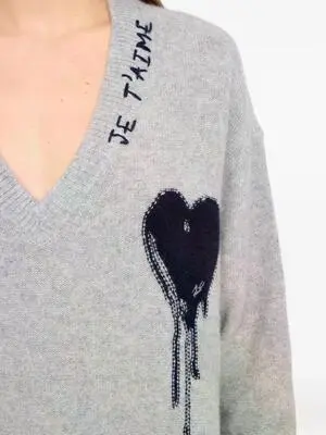 Zadig&Voltaire Mikyz Cashmere Sweater With Heart Motif - Grey