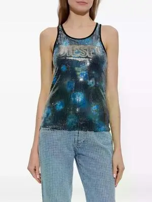 DIESEL® Sequined Floral Print Tank Top - Blue