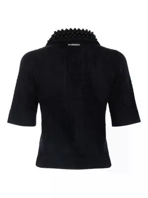 Pinko Beaded-collar Cable-knit Polo Top