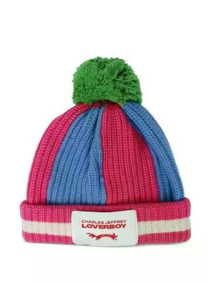 CHARLES JEFFREY Striped Pompom Beanie - Pink