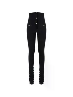 Attico Ribbed Trousers With Button Fastening - Black