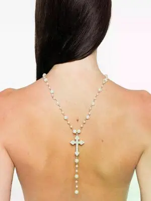 DARKAI Pearls Rosary Beaded Cross Pendant Necklace