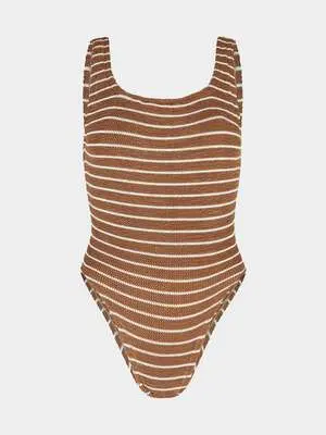 Hunza G Square Neck Swimsuit Metallic Cocoa/white