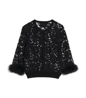 Valentino Garavani Lace Feather-trim Cardigan - Black
