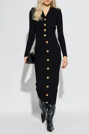 Balmain Buttoned Knit Midi Skirt