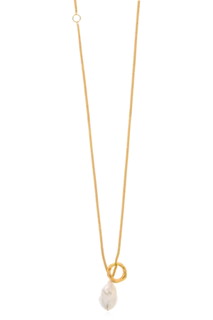 JIL SANDER Brass Necklace With Pearl Pendant - Gold