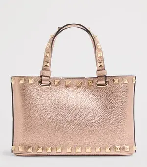 Valentino Garavani Mini Metallic Leather Rockstud Top-handle Bag