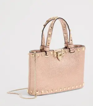 Valentino Garavani Mini Metallic Leather Rockstud Top-handle Bag