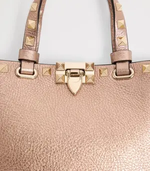 Valentino Garavani Mini Metallic Leather Rockstud Top-handle Bag