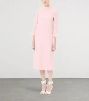 Valentino Garavani Crepe Feather-trim Midi Dress