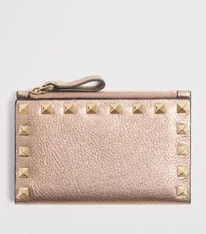 Valentino Garavani Calfskin Rockstud-detail Card Holder - Nude