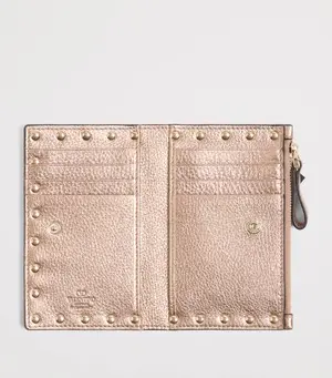Valentino Garavani Calfskin Rockstud-detail Card Holder - Nude