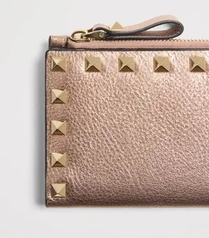 Valentino Garavani Calfskin Rockstud-detail Card Holder - Nude